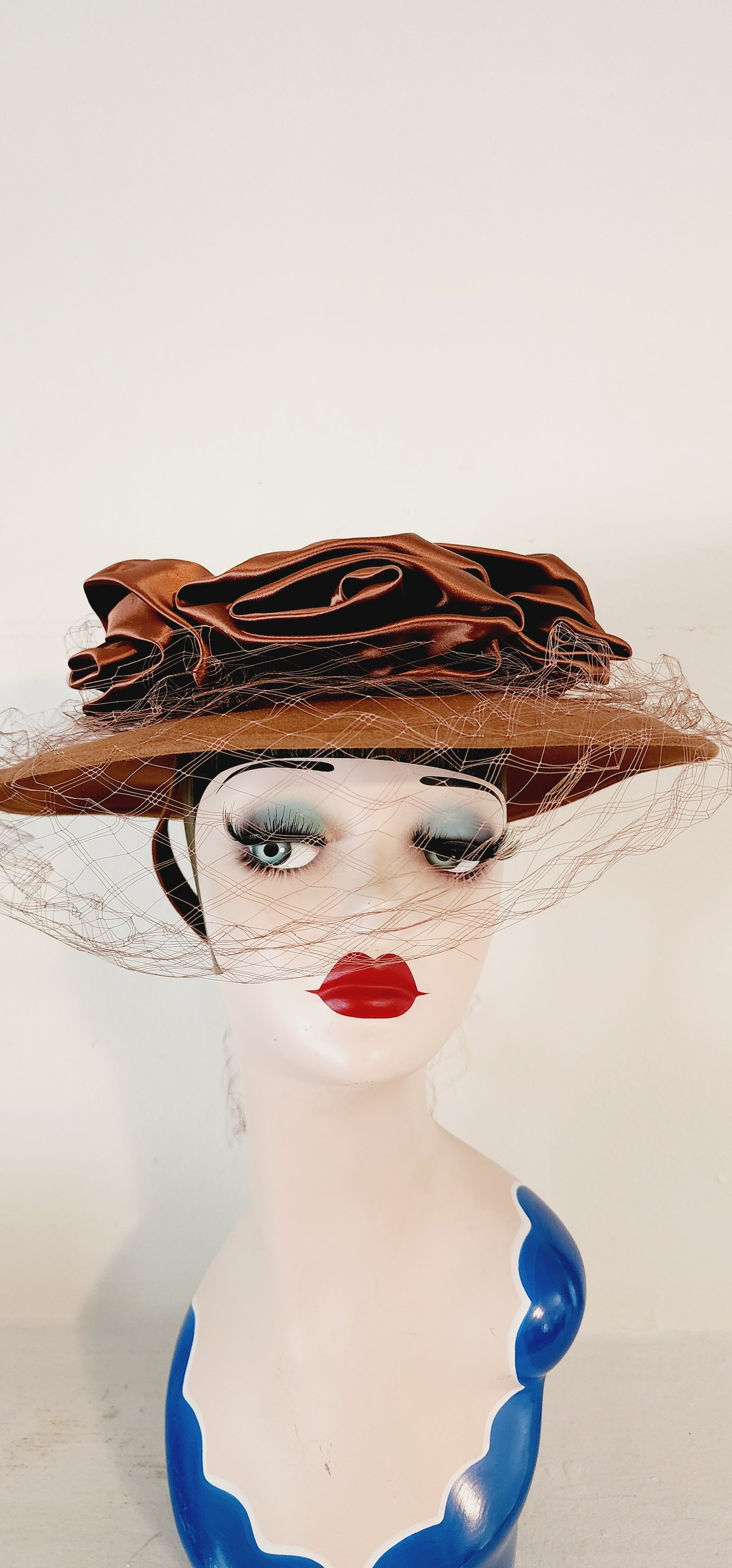 80s Brown Floral Hat Neo Edwardian Style w/Veil – RareJule Vintage